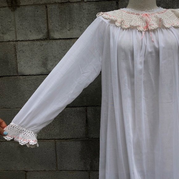 Vintage | Intimates & Sleepwear | Vintage White Maxi Ruffled Crochet ...